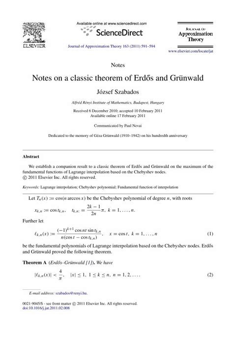 Pdf Notes On A Classic Theorem Of Erdős And Grünwald Dokumen Tips