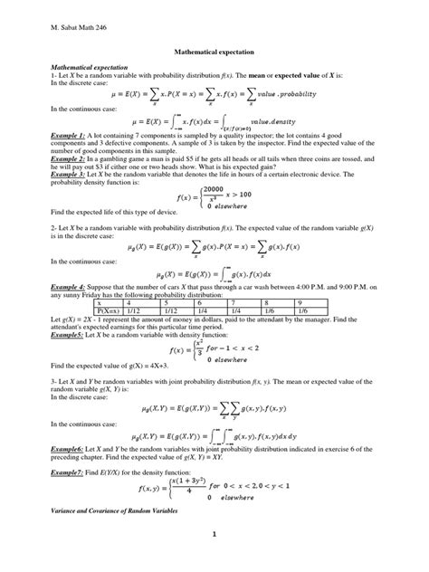 Mathematical Expectation Variance And Covariance Of Random Variables