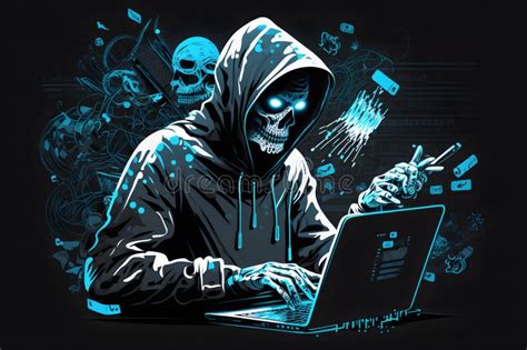 hacker with laptop computer stealing confidential information created