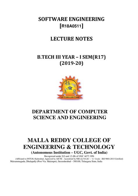 Software Engineering Notes R A LECTURE NOTES B III YEAR I