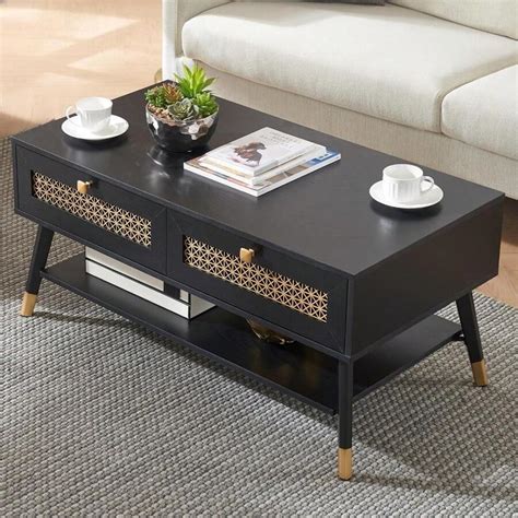 Wooden Mid Century Modern Coffee Table Retangle Coffee Table With Two