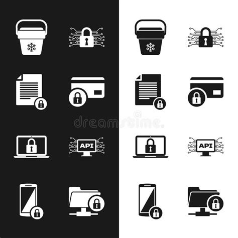 Set Credit Card With Lock Document And Cooler Bag Cyber Security