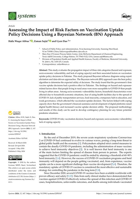 Pdf Assessing The Impact Of Risk Factors On Vaccination Uptake Policy Decisions Using A