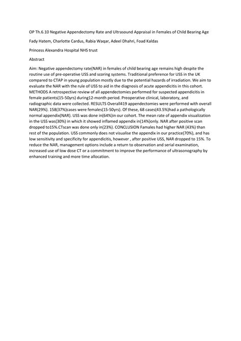 Pdf Negative Appendectomy Rate And Ultrasound Appraisal In Females Of