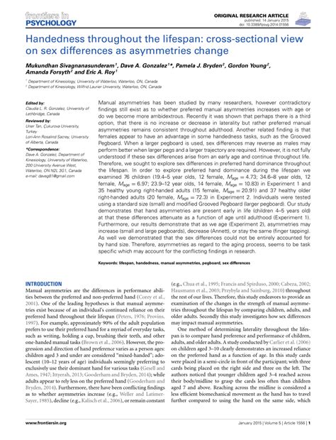 Pdf Handedness Throughout The Lifespan Cross Sectional View On Sex