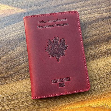 Protege Passeport Francais En Cuir Véritable Pochette Passeport