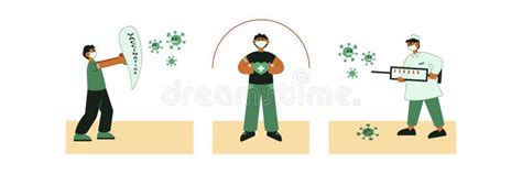 Set Of Different Cartoon Characters Experimenting With Vaccines Stock