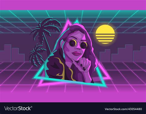 Woman In Triangle On A Synth Wave Background Vector Image