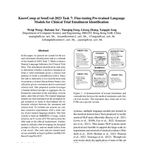 Knowcomp At Semeval 2023 Task 7 Fine Tuning Pre Trained Language Models For Clinical Trial