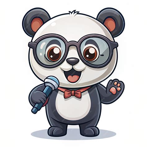 Cute Panda Singing With Microphone Cartoon Vector Icon Illustration