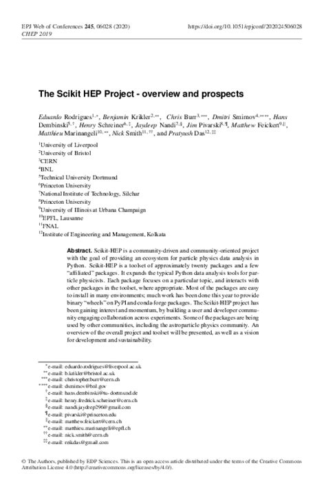 Pdf The Scikit Hep Project Overview And Prospects