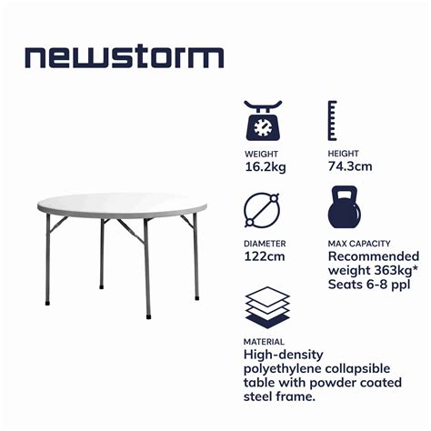 Newstorm 4ft Round Polyethylene Table With Folding Legs Windsor 120