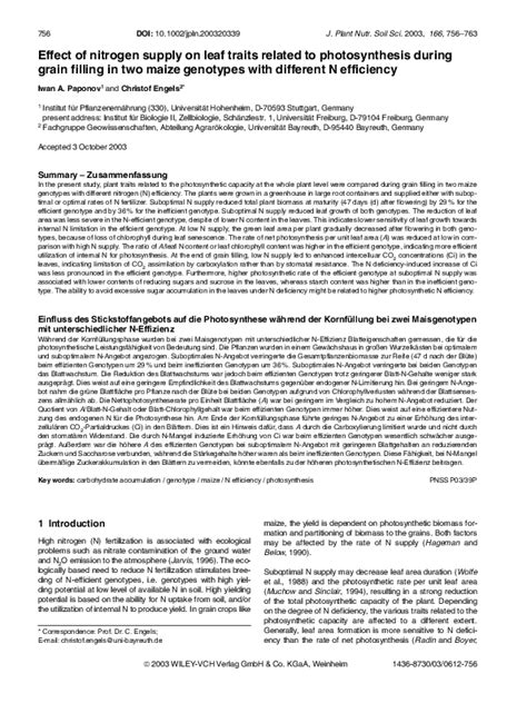 Pdf Effect Of Nitrogen Supply On Leaf Traits Related To Photosynthesis During Grain Filling In