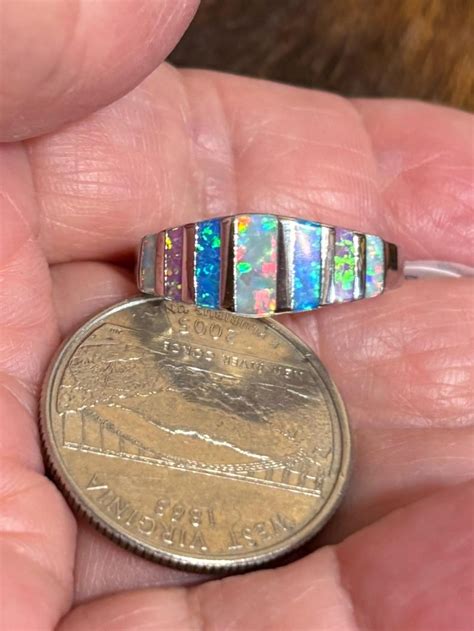 Zuni Opal Sterling Silver Ring Native American Band Size 8 Opal