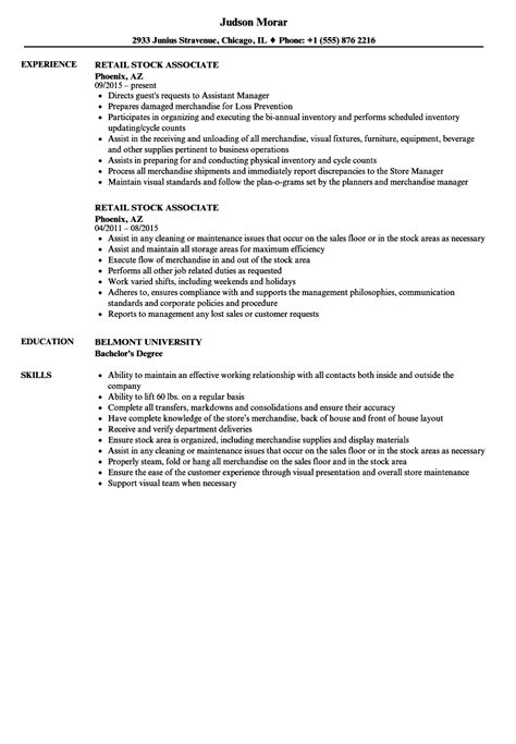 Retail Stock Associate Resume Samples Velvet Jobs