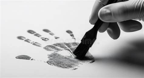 Forensic Fingerprint Analysis Brush Revealing Latent Print Stock
