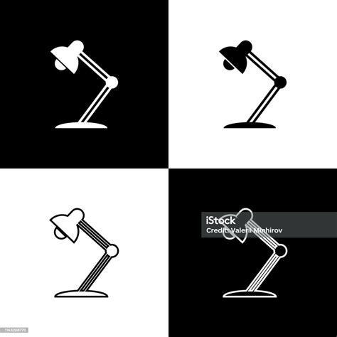 검은 색과 흰색 배경에 고립 된 테이블 램프 아이콘을 설정 합니다 테이블 사무실 램프 선 개요 및 선형 아이콘입니다 벡터 일러스트 0명에 대한 스톡 벡터 아트 및 기타