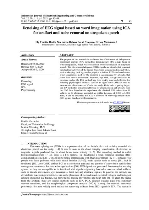 Pdf Denoising Of Eeg Signal Based On Word Imagination Using Ica For Artifact And Noise Removal