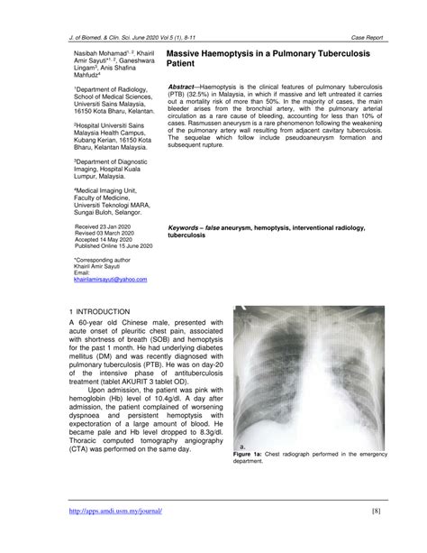 Pdf Massive Haemoptysis In A Pulmonary Tuberculosis Patient
