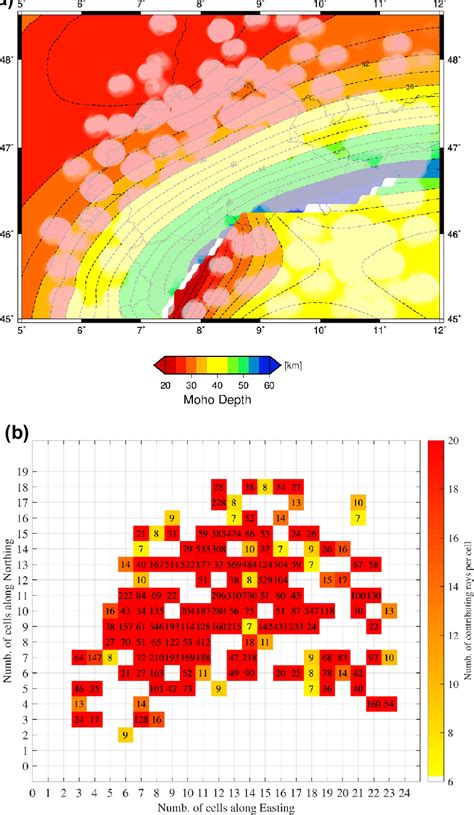 a moho depth starting model from spada et al 2013 and ray coverage