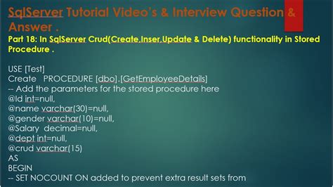 Part 18 In Sqlserver Crudcreateinserupdate And Delete Functionality