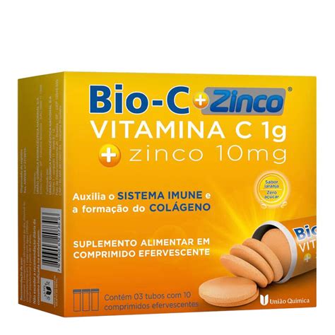 Bio C Zinco Vitamina C 1g Zinco 10mg União Química 30 Comprimidos