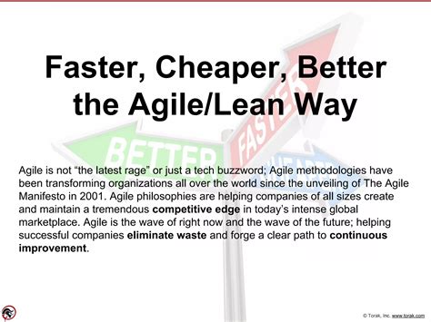 Faster Cheaper Better The Agile Lean Way Ppt