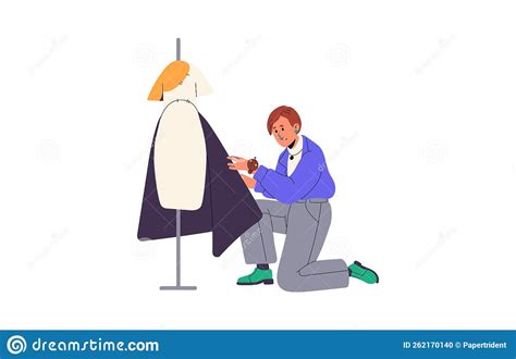 tailor draping fabric over mannequin to create unique outfit stock