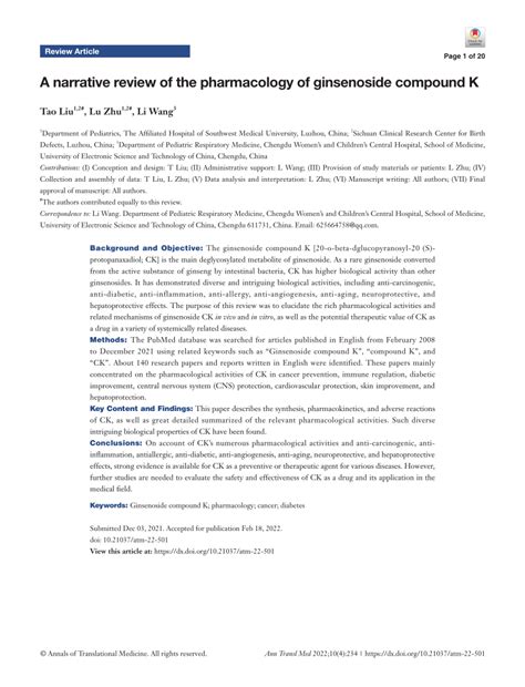 Pdf A Narrative Review Of The Pharmacology Of Ginsenoside Compound K