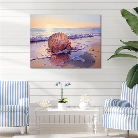 Designart Coastal Treasures Sunset Seashell Collection Iii Coastal