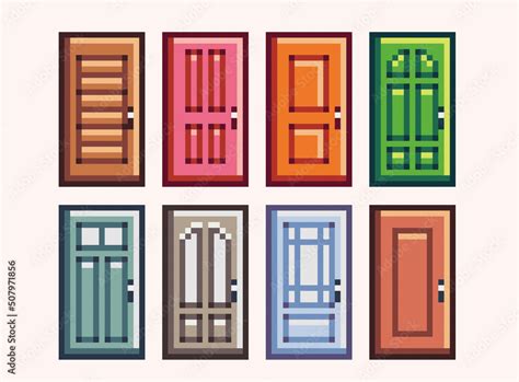 Different Doors Pixel Art Set House Entrances Collection 8 Bit Sprite