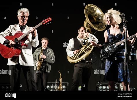 David Byrne And Annie Clark Of St Vincent Performing Live On Stage As