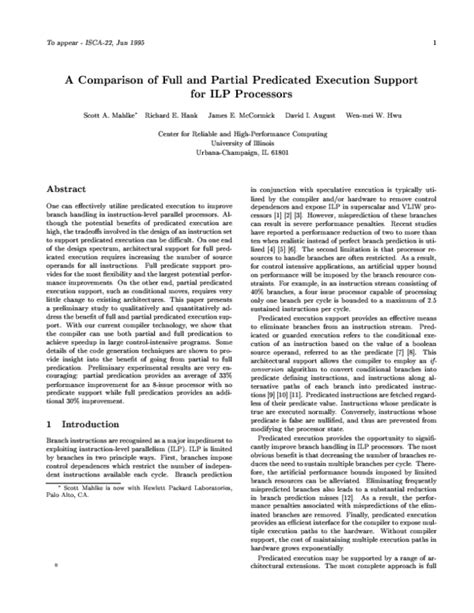 Pdf A Comparison Of Full And Partial Predicated Execution Support For