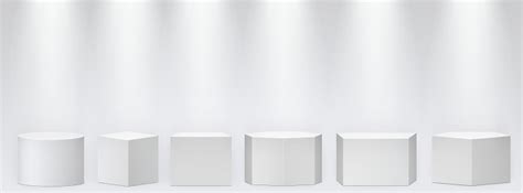 연단 또는 전시 받침대 조명 스포트 라이트와 기하학적 스탠드의 집합입니다 받침대에 대한 스톡 벡터 아트 및 기타 이미지 받침대 흰색 배경 3차원 형태 Istock