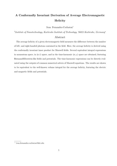 Pdf A Conformally Invariant Derivation Of Average Electromagnetic