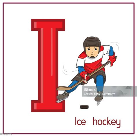 알파벳 문자 I 어퍼 케이스 또는 어린이 학습 연습 Abc를위한 대문자와 아이스 하키의 벡터 그림 놀기에 대한 스톡 벡터 아트