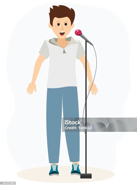 뮤지컬 콘서트 마이크를 든 소년은 노래방이나 녹음 스튜디오에서 노래를 부른다 Classical Concert에 대한 스톡 벡터 아트 및 기타 이미지 Classical