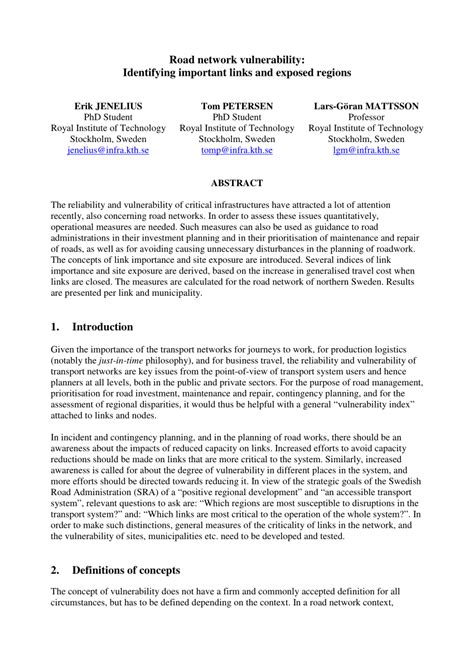 Pdf Road Network Vulnerability Identifying Important Links And