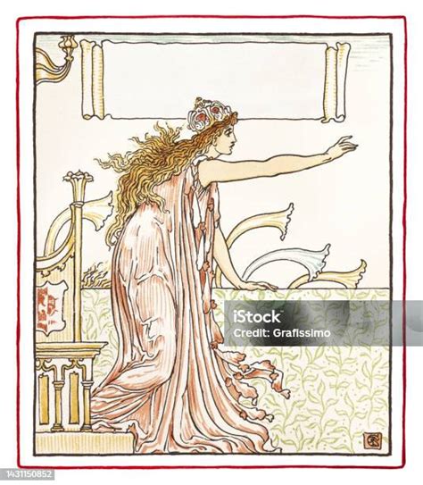 아르누보 디자인 북 일러스트 레이션에 도달하려고하는 그녀의 왕좌를 떠나는 여왕 1899 중세에 대한 스톡 벡터 아트 및 기타 이미지 중세 프레임 드로잉 Istock