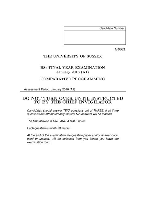 G6021 Jan 16 Examination Candidate Number G6021 The University Of