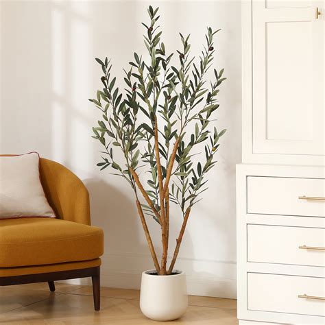 5ft Fake Olive Tree With Oval White Planter Artificial Olive Plants With Realistic Leaves And