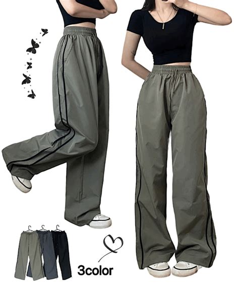 숏and롱조거and와이드 옆선 두줄 힙한 카키 검정 롱 와이드 조거 바스락 트레이닝 밴딩 팬츠 에이블리