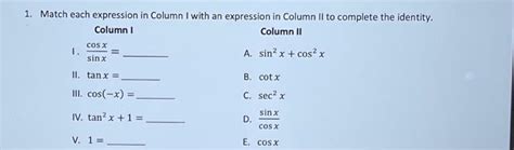 solved 1 match each expression in column i with an