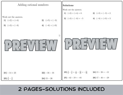 Adding Rational Numbers Worksheet With Solutions Teaching Resources