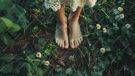 Premium Photo Top View Girls Feet On Floor Forest And Beach