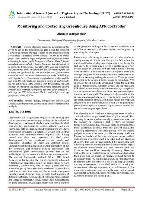 Pdf Monitoring And Controlling Greenhouse Using Avr Controller