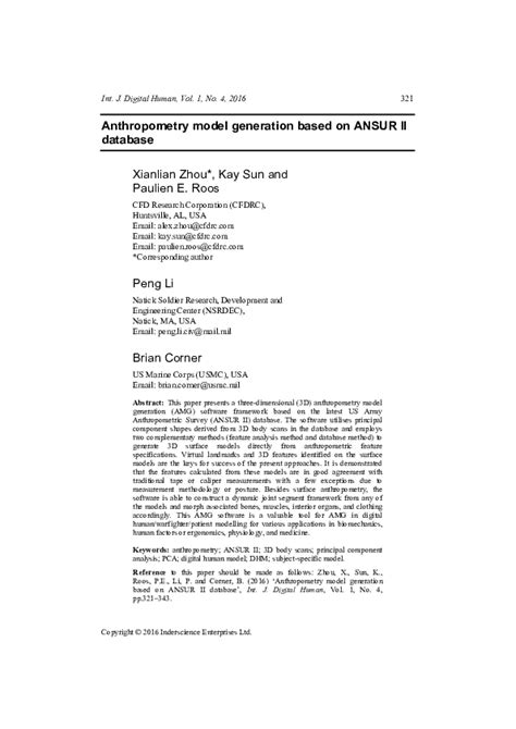 Pdf Anthropometry Model Generation Based On Ansur Ii Database