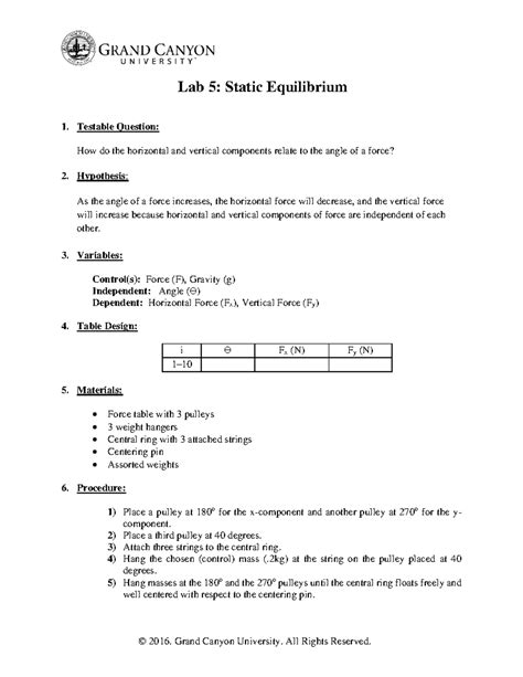 Phy 111l Rs Lab5 Static Equilibrium Lab 5 Static Equilibrium 1