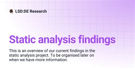 Static Analysis Findings Lsdde Research