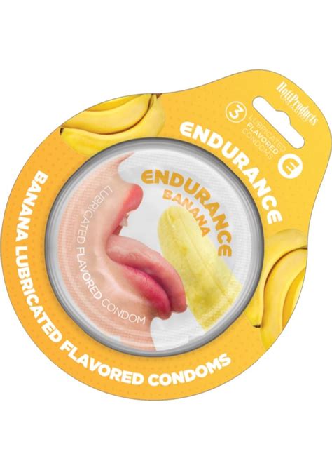 Lubricated Flavored Endurance Condoms 3 Per Pack Banana Skitzokitty